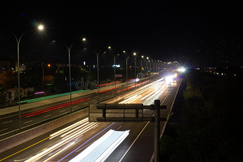 Night View of the Highway. Photo with Panning Technique Using Low ...