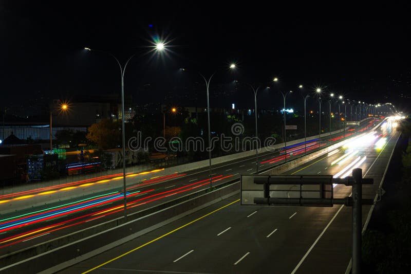 Night View of the Highway. Photo with Panning Technique Using Low ...