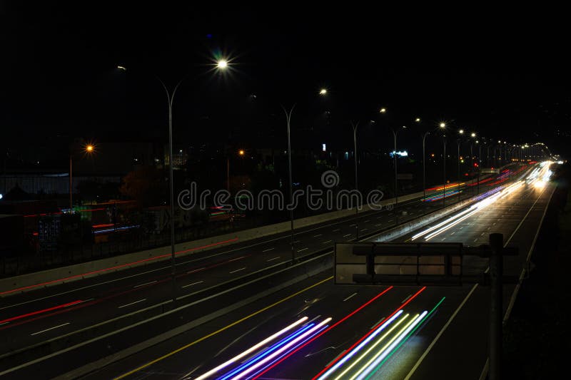 Night View of the Highway. Photo with Panning Technique Using Low ...