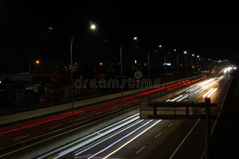 Night View of the Highway. Photo with Panning Technique Using Low ...