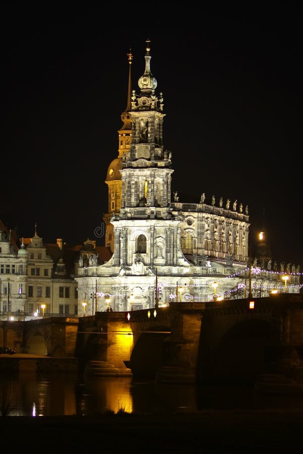 Night View on Historical Center of Dresden on Christmas Stock Photo ...