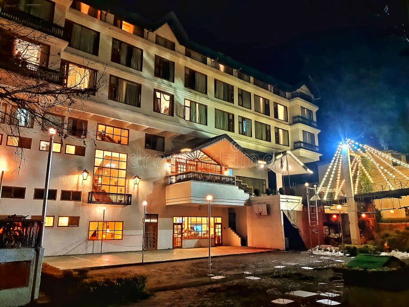 Night view of hotel stock image. Image of nightlife - 211749099