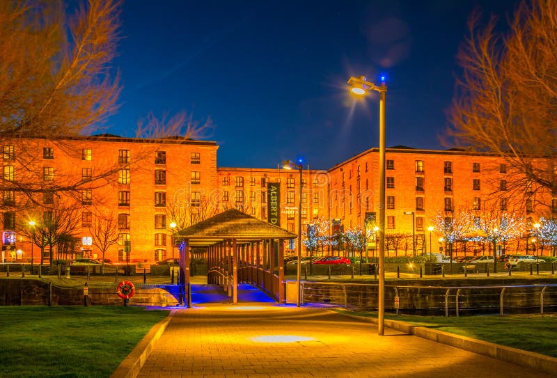 Night View of Illuminated Albert Dock in Liverpool, England Editorial ...