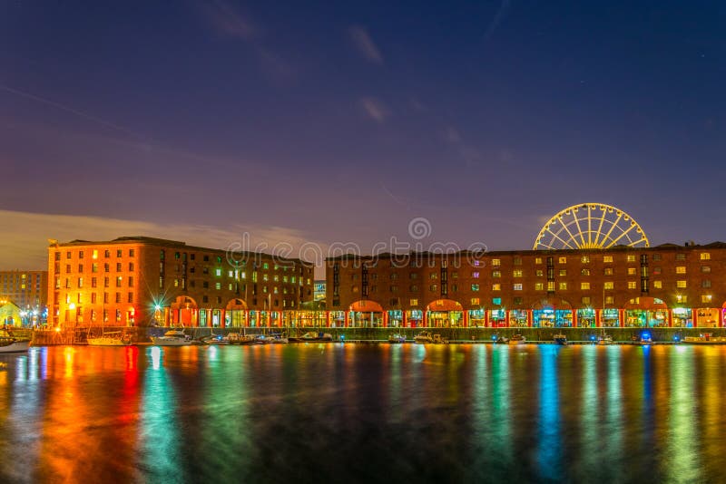 Night View of Illuminated Albert Dock in Liverpool, England Stock Image ...