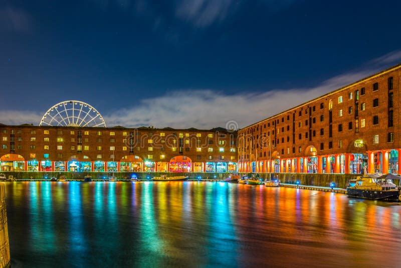 Night View of Illuminated Albert Dock in Liverpool, England Editorial ...