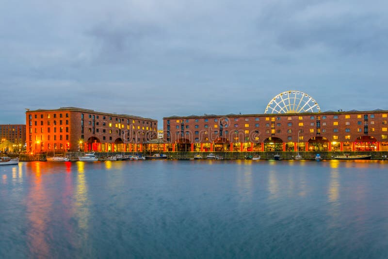 Night View of Illuminated Albert Dock in Liverpool, England Editorial ...