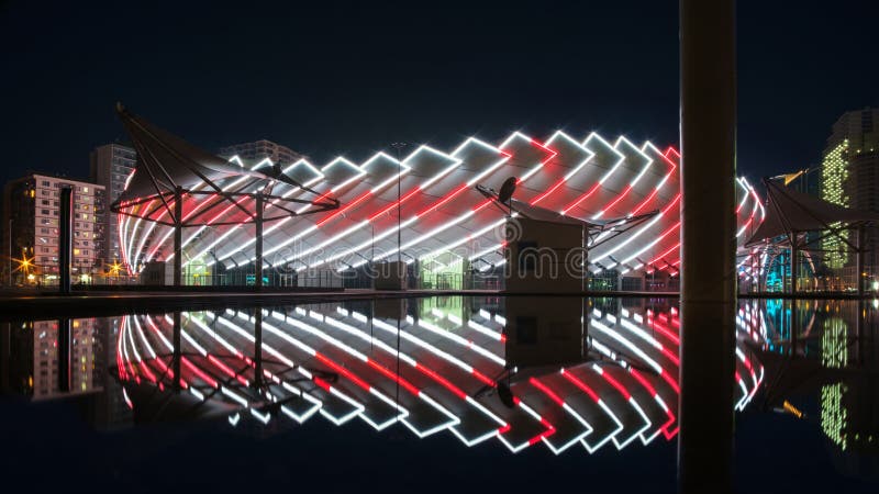 Night View of the Illuminated Modern Building Construction Stock Photo ...