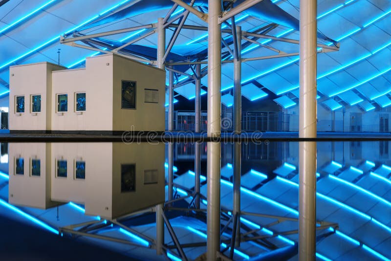 Night View of the Illuminated Modern Building Stock Photo - Image of ...