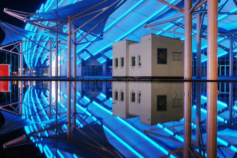 Night View of the Illuminated Modern Building Stock Image - Image of ...