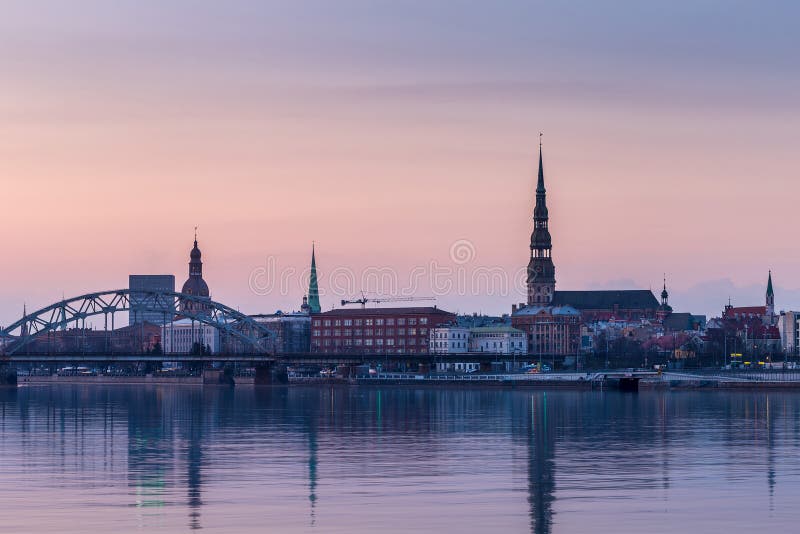 Night View on the Illuminated Riverside with Reflection on the River in ...