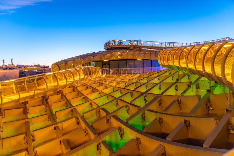 Night View of Illuminated Setas De Sevilla in Spain Stock Image - Image ...