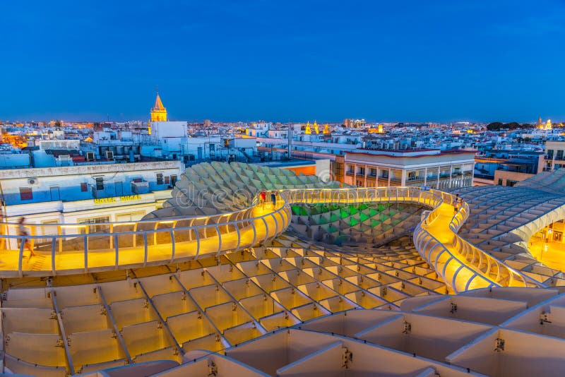 Night View of Illuminated Setas De Sevilla in Spain Editorial Photo ...