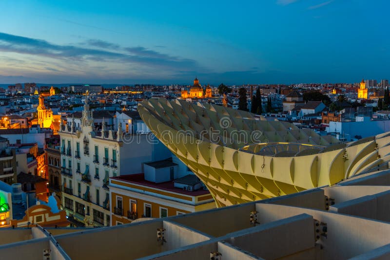 Night View of Illuminated Setas De Sevilla in Spain Editorial Photo ...