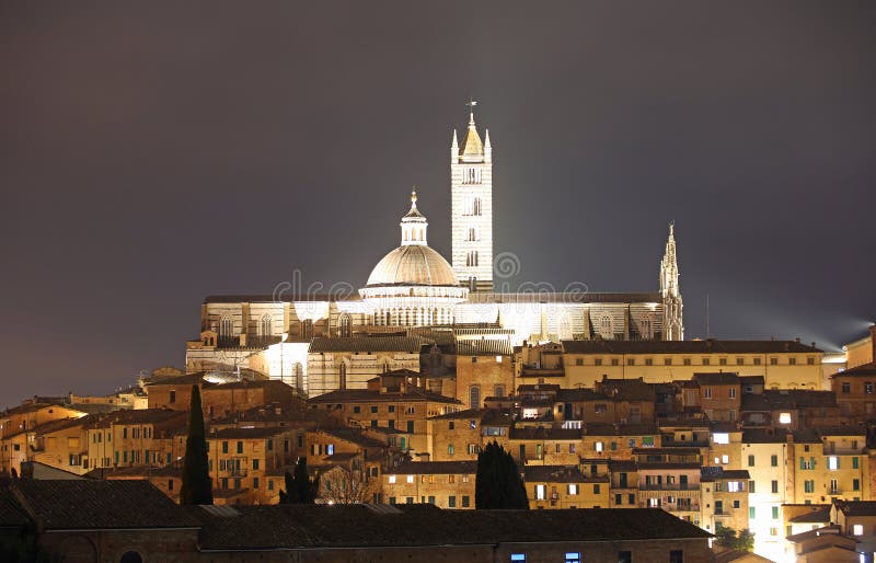 Night View of Illuminated Siena Cathedral in Italy Stock Image - Image ...