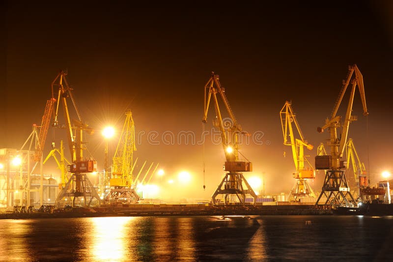 Cargo Ship in the Port at Night Stock Photo - Image of load, haulage ...