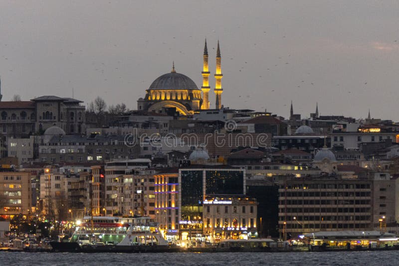 Night View of Istanbul Mosque Stock Photo - Image of landmark ...