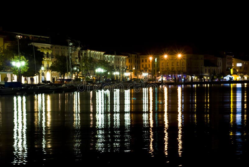 Night View of the Italian City Salo Stock Image - Image of italy, blue ...