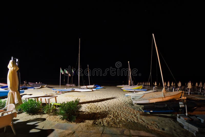 Night View of Italian Seaside Stock Image - Image of promenade, water ...