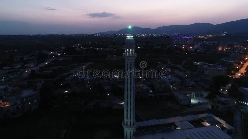 Night View of Jama Masjid Golra Sharif Mosque. Drone View Stock Video ...