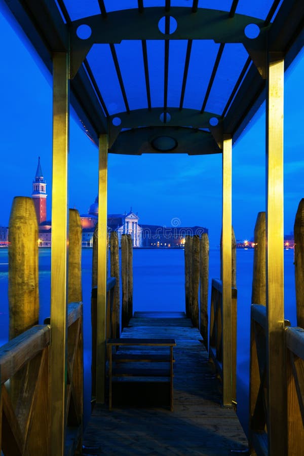 Night View of a Jetty in Venice Stock Image - Image of footbridge, roof ...