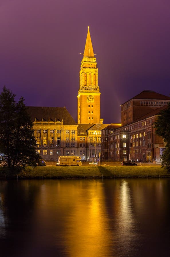 Night View of Kiel City Hall Stock Image - Image of building, baltic ...
