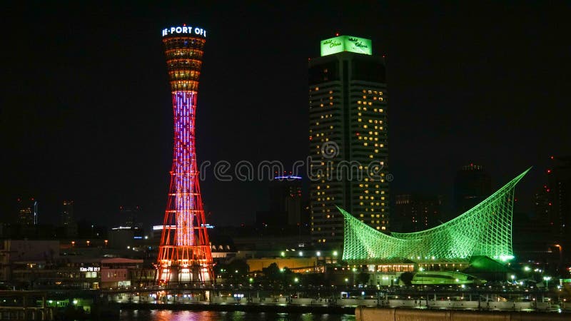 Night view in Kobe Port editorial image. Image of light - 56032225