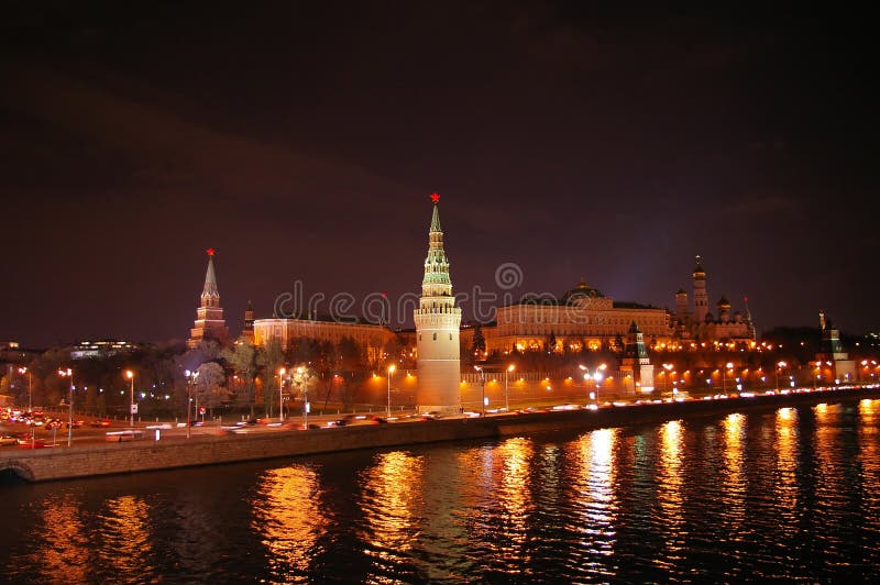Night View on Kremlin in Moscow Stock Photo - Image of capital, temple ...