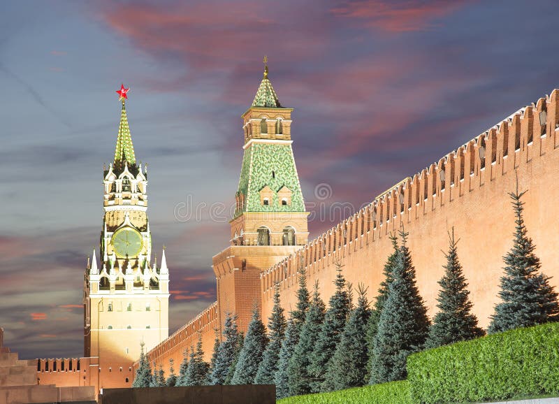 Night View of the Kremlin, Russia, Moscow Stock Image - Image of ...