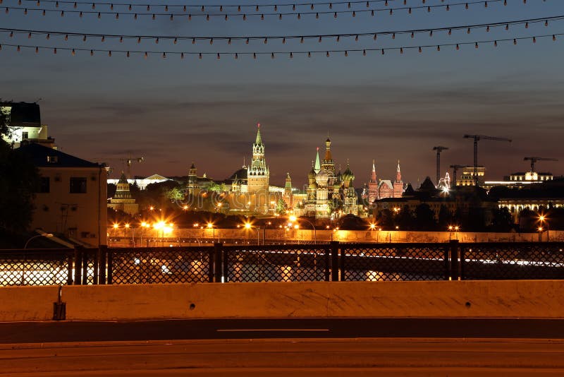 Night View of the Kremlin, Russia, Moscow Stock Image - Image of dome ...