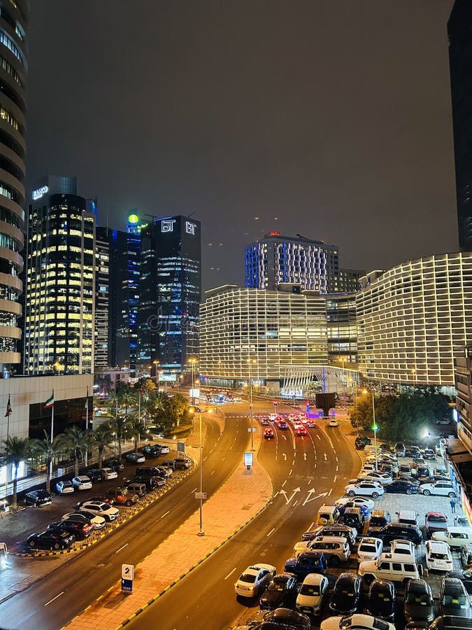 Kuwait city night view editorial stock photo. Image of traffic - 267250908