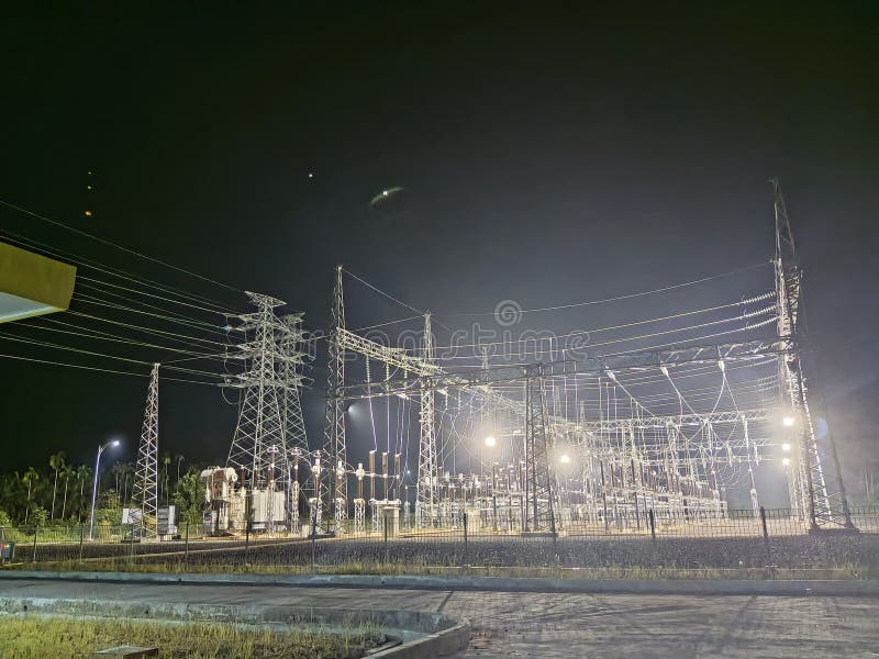 Night View 150 KV Electric Substation in Indonesia Stock Photo - Image ...