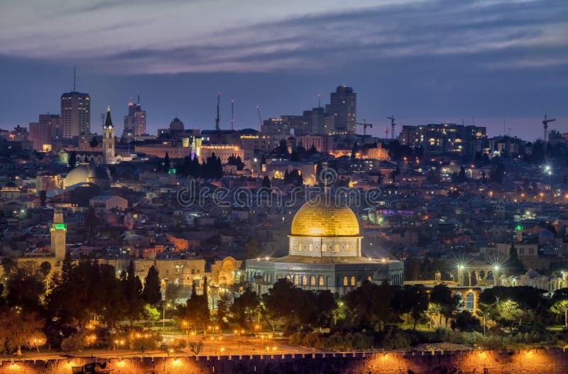 Night View of the Landmarks of Jerusalem Old City, Israel Stock Image ...