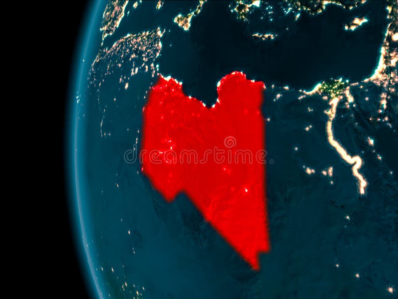 Night view of Libya stock illustration. Illustration of highlighted ...