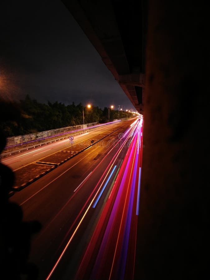 Night View Light Trail in Bekasi City Stock Photo - Image of lamp ...