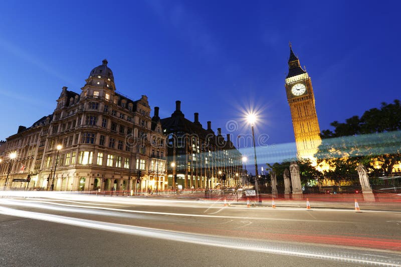 Night View of London Parliament Square, Big Ben Present Editorial Stock ...