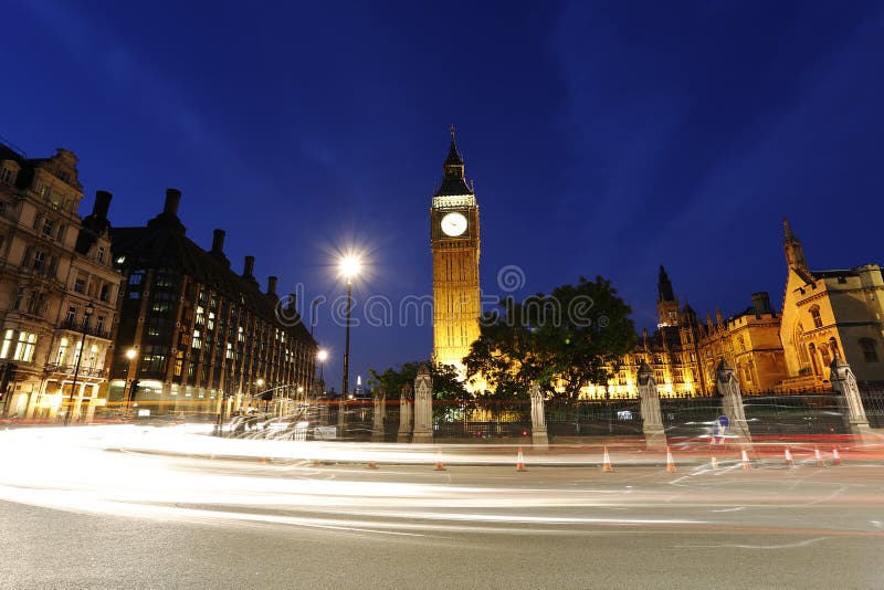 Night View of London Parliament Square, Big Ben Present Editorial Stock ...