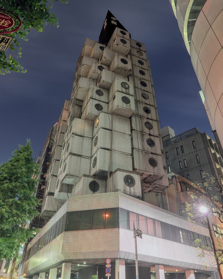The Nakagin Capsule Tower Building on a Cloudy Night Editorial Photo ...