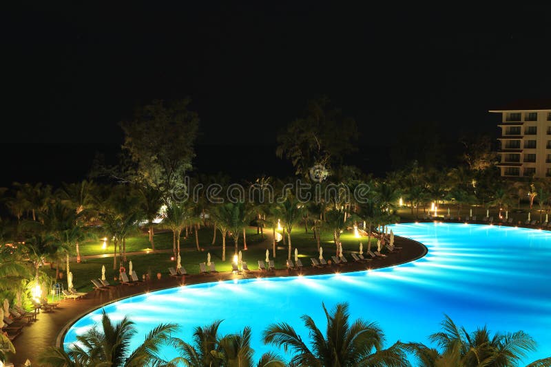 Night View of a Luxury Resort Stock Image - Image of green, gold: 53151319