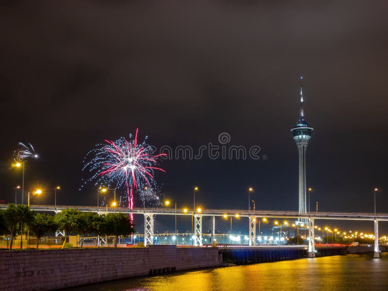 Fireworks in Macau City, China Stock Image - Image of landmark ...