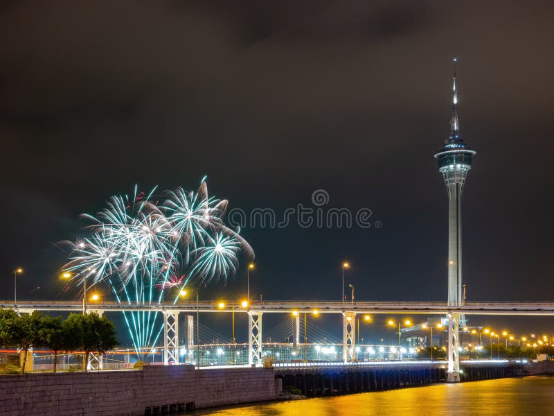 Fireworks in Macau City, China Stock Image - Image of landmark ...