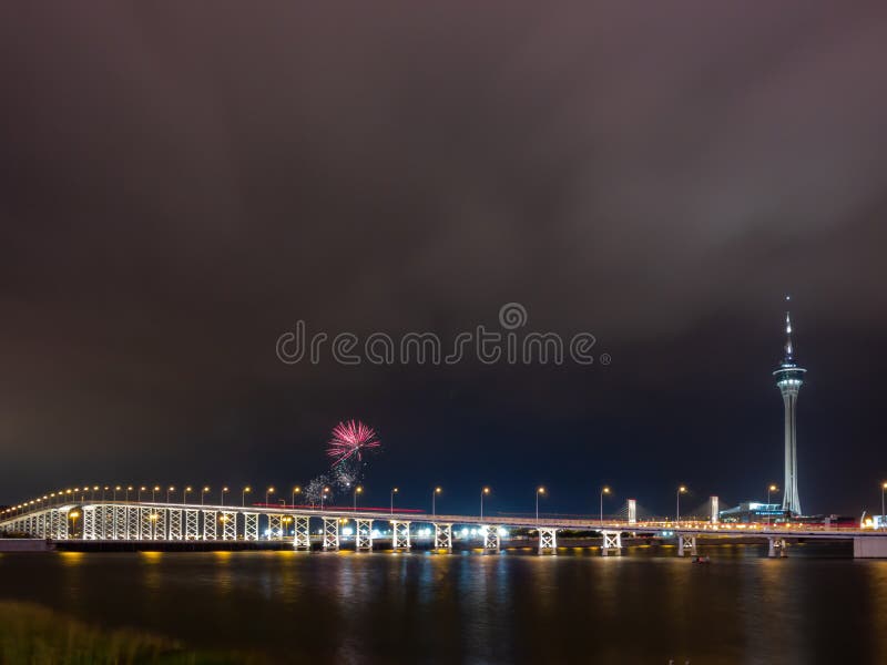 Fireworks in Macau City, China Stock Image - Image of landmark ...