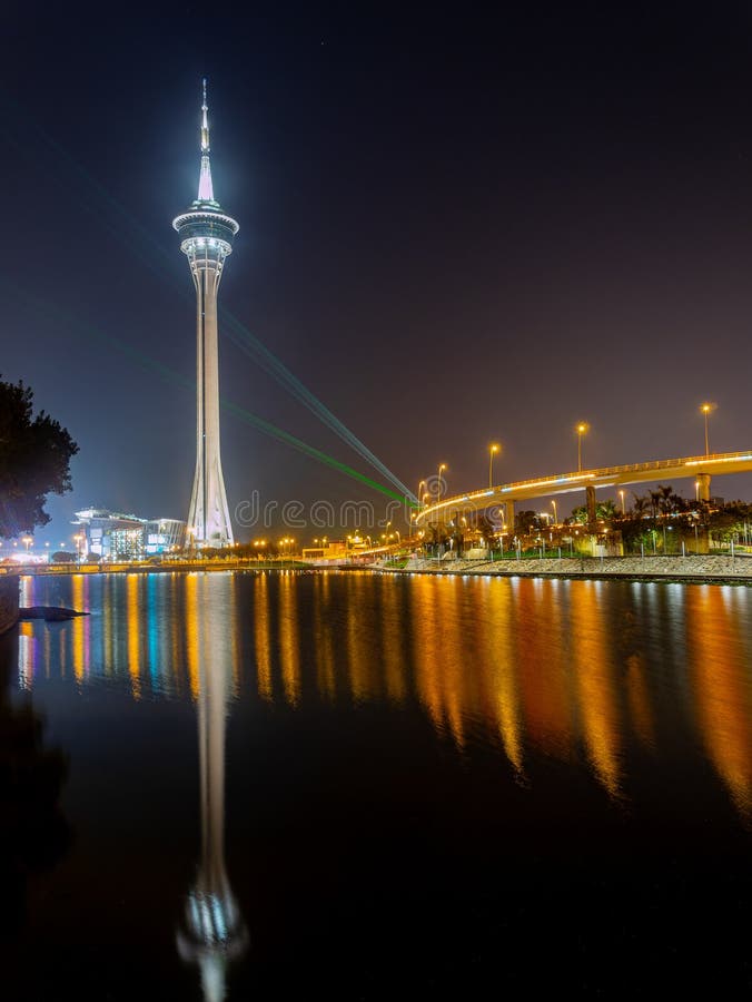 Night View of the Macau Tower Stock Image - Image of water, scene ...