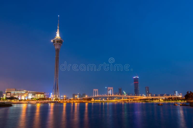Night view of Macau Tower editorial image. Image of towerfamous - 121503645