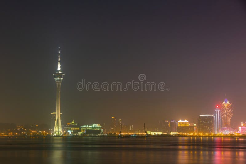 Night View of the Macau Tower and Skyline Editorial Stock Photo - Image ...