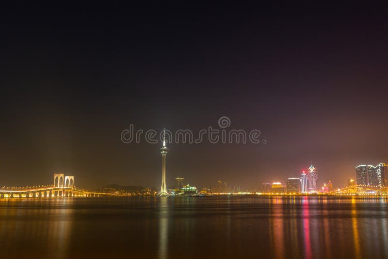 Night View of the Macau Tower and Skyline Editorial Photo - Image of ...