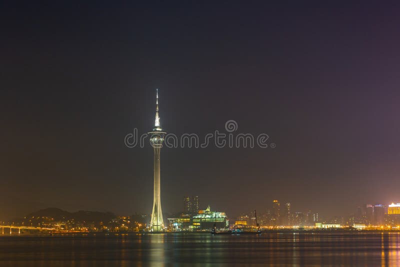 Night View of the Macau Tower and Skyline Editorial Photography - Image ...