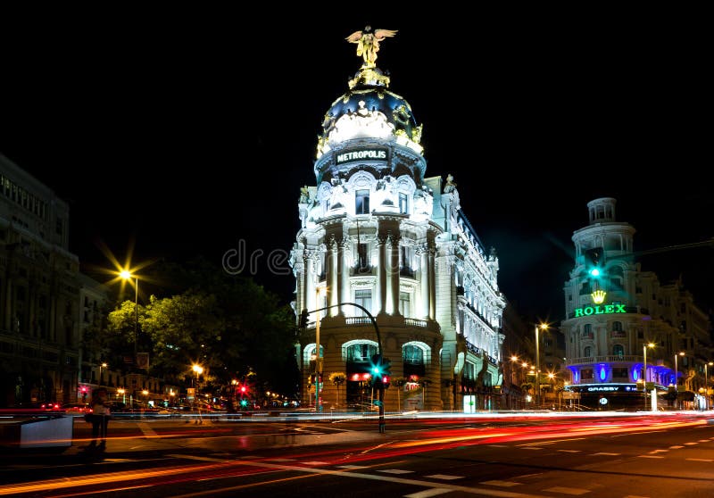 Night View of Madrid with Metropolis Building Editorial Photography ...