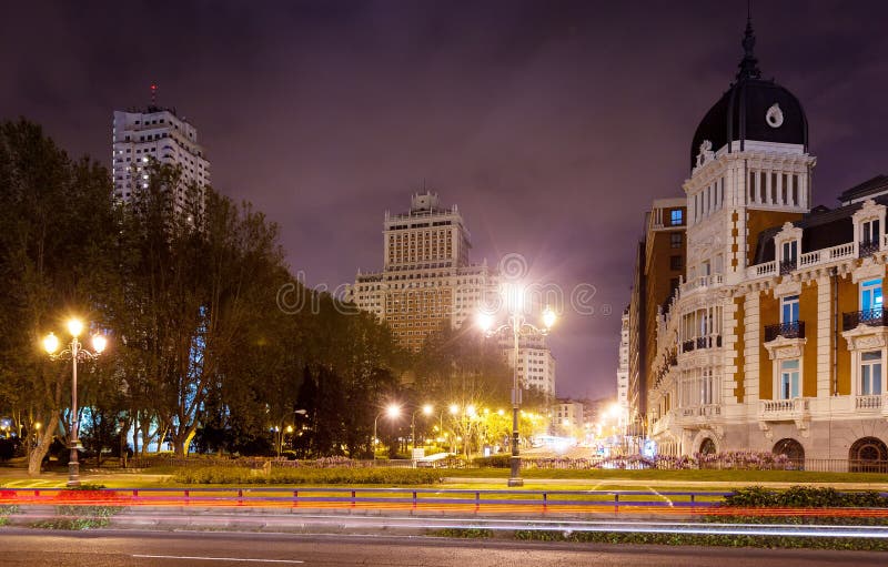 Night view of Madrid stock image. Image of plaza, outdoor - 40251223
