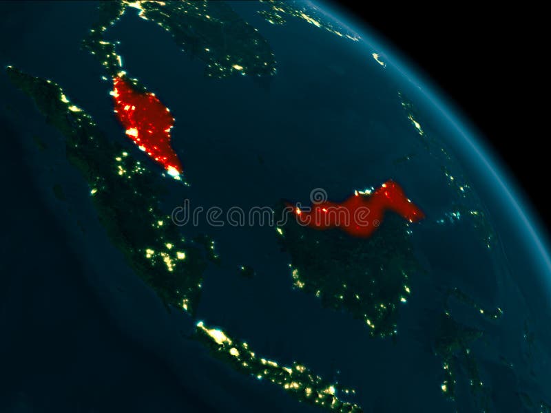 Night View of Malaysia on Earth Stock Illustration - Illustration of ...