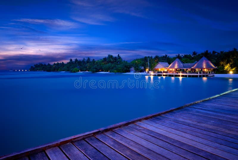 Night view Maldives stock photo. Image of recreation - 45335786